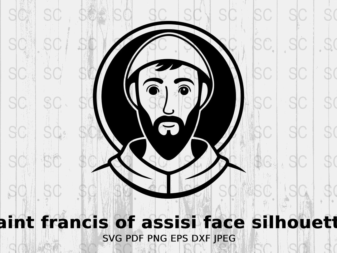 Saint Francis of Assisi Face Silhouette SVG, Religious Portrait Clipart ...