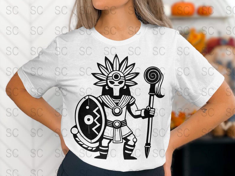 Huitzilopochtli Aztec War God Silhouette SVG, Shield and Sword Clipart ...