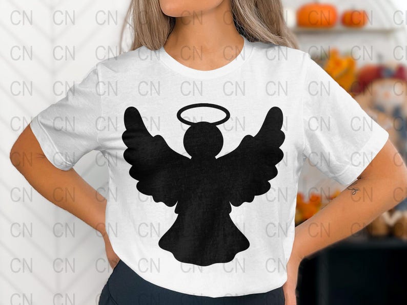 Angel With Halo Silhouette SVG, Religious Clipart, Heavenly Figure ...