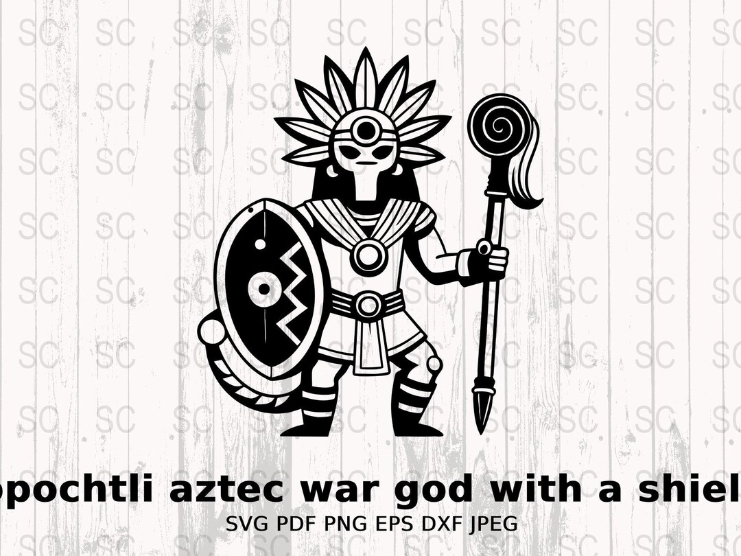 Huitzilopochtli Aztec War God Silhouette SVG, Shield and Sword Clipart ...