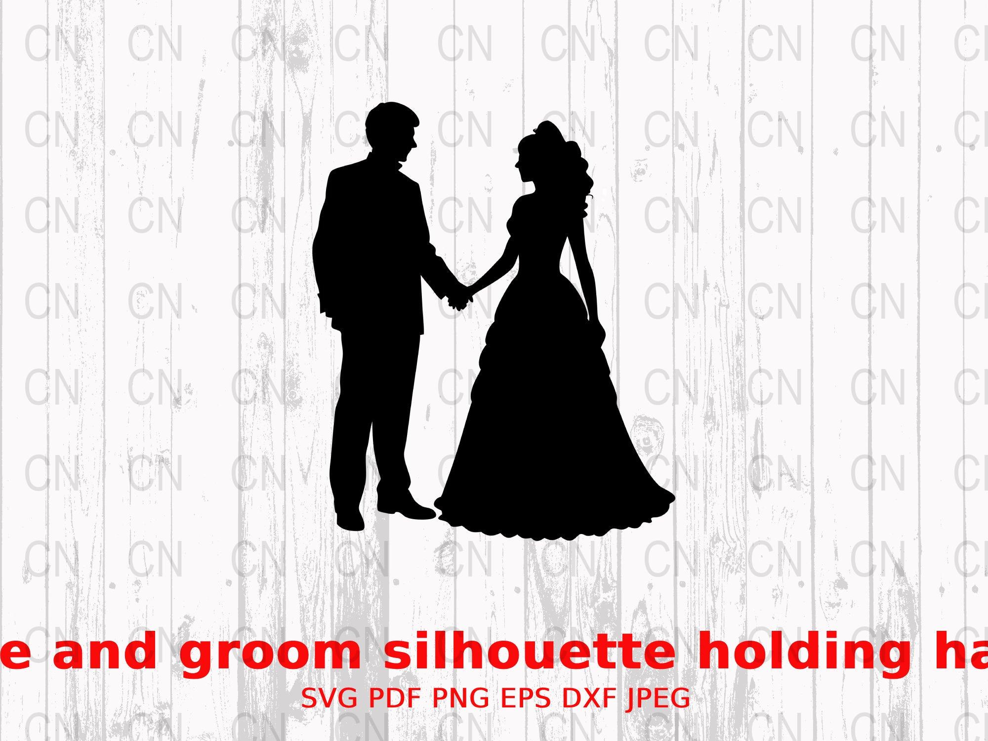 Bride and Groom Silhouette SVG, Wedding Couple Silhouette, Romantic ...