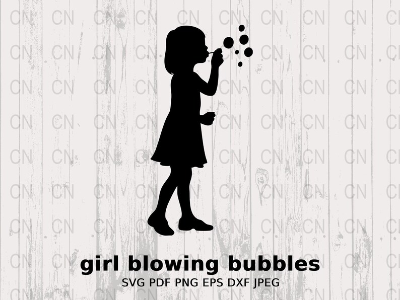 Girl Blowing Bubbles Silhouette SVG, Whimsical Clipart, Children Vector ...