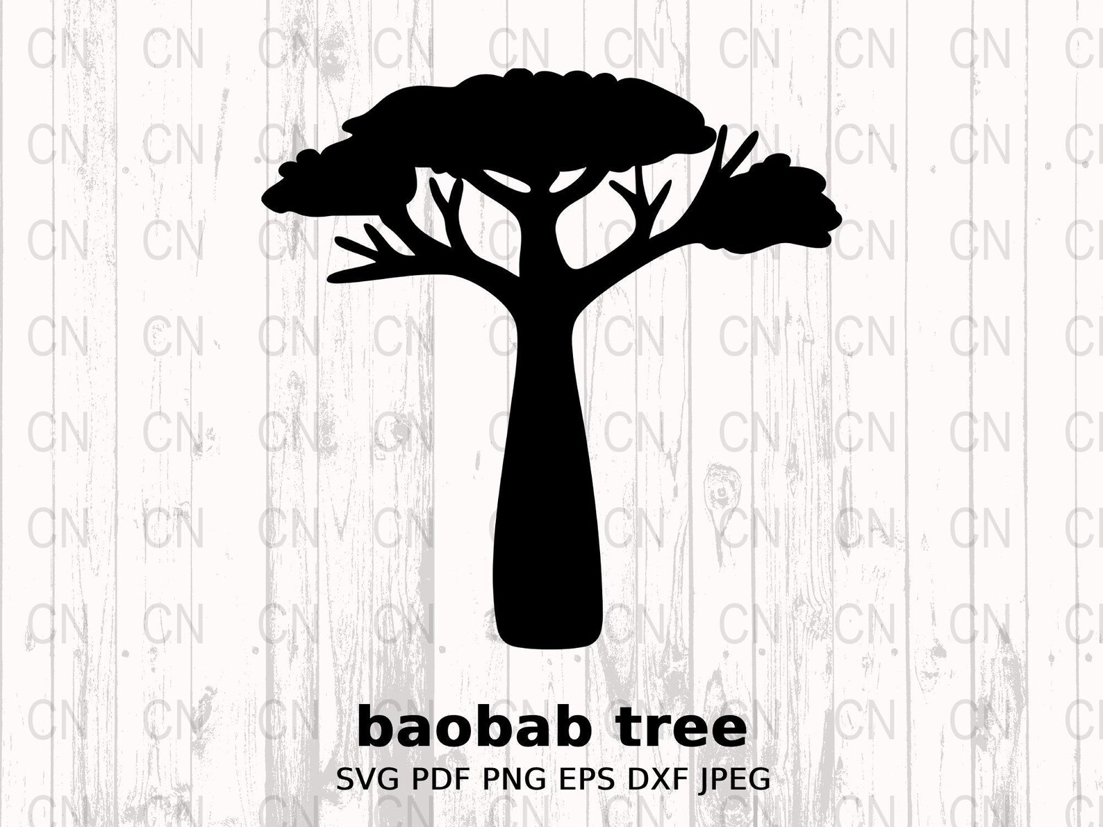 Baobab Tree Silhouette SVG, Unique Tree Clipart, Exotic Nature Vector ...