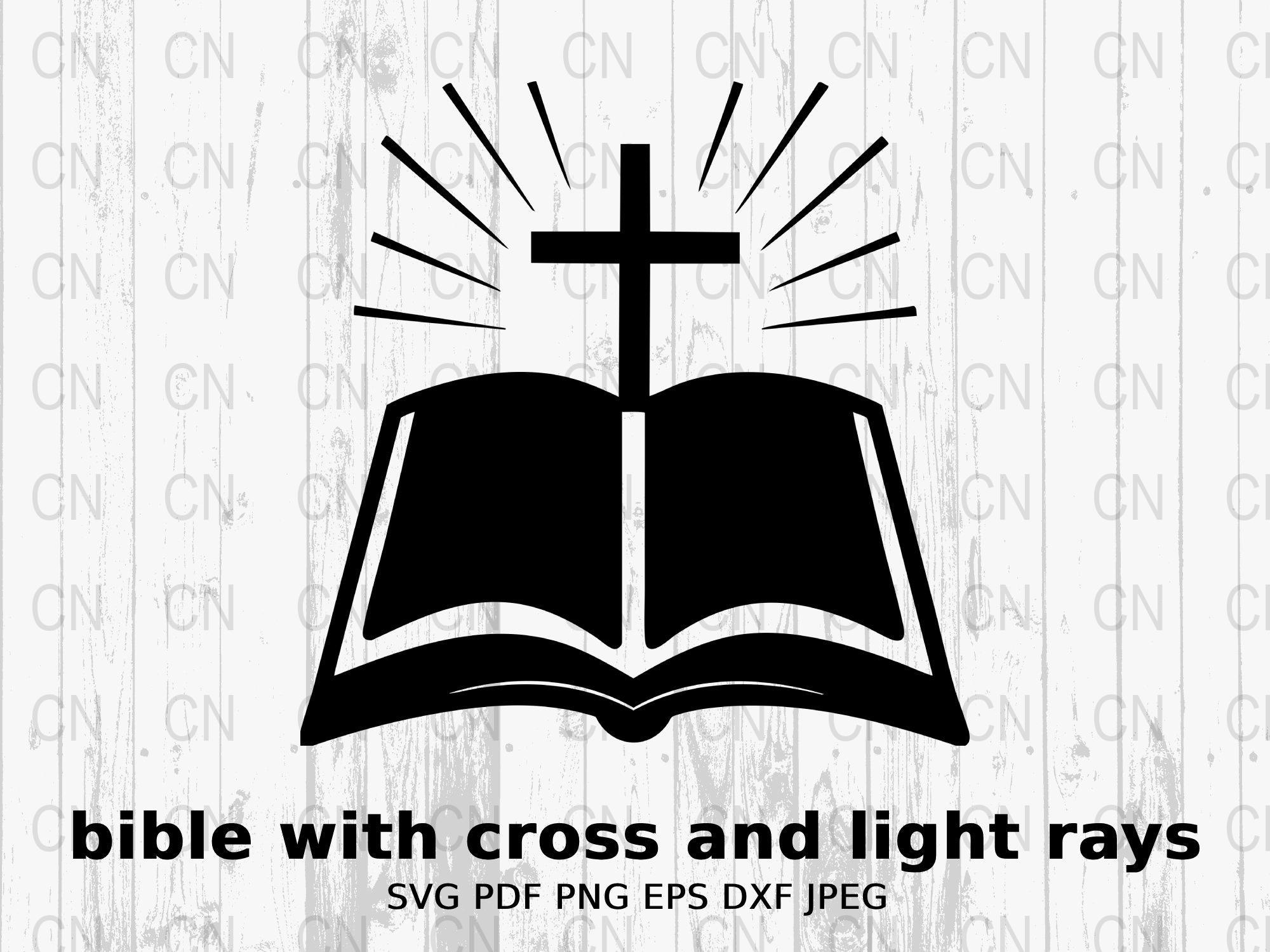 Bible With Cross and Light Rays Silhouette, Bible SVG, Religious ...