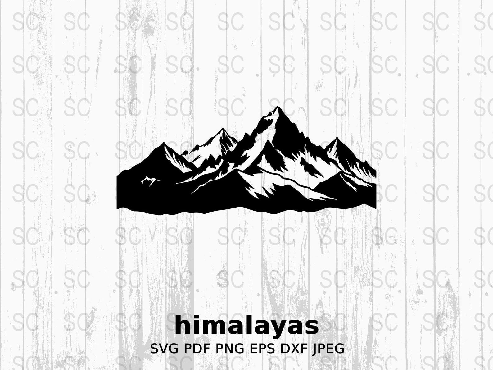 Himalayas Mountain Range Icon Silhouette SVG, Himalayan Peaks Clipart ...