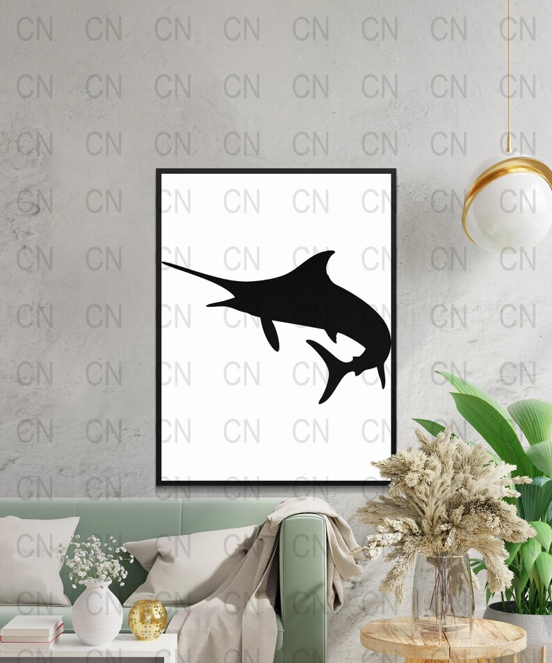 Marlin Leaping Silhouette SVG, Ocean Fish Clipart, Marine Life Vector ...