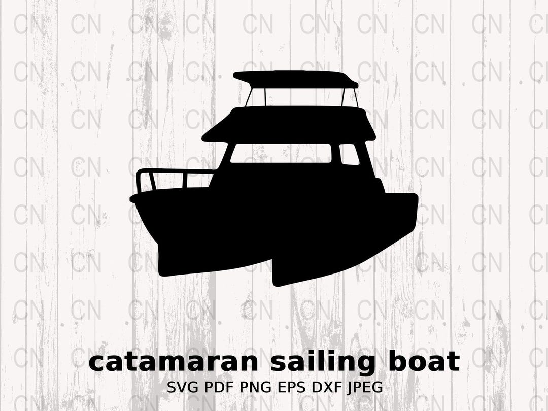 Catamaran Sailing Boat Silhouette SVG, Twin-hull Boat Clipart, Sailing ...