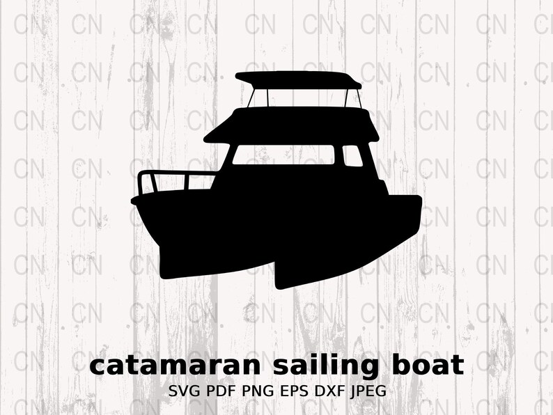 Catamaran Sailing Boat Silhouette SVG, Twin-hull Boat Clipart, Sailing ...