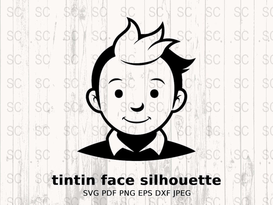 Tintin Face Silhouette SVG, Comic Character Clipart, Belgian Detective Vector, Tintin Icon ...