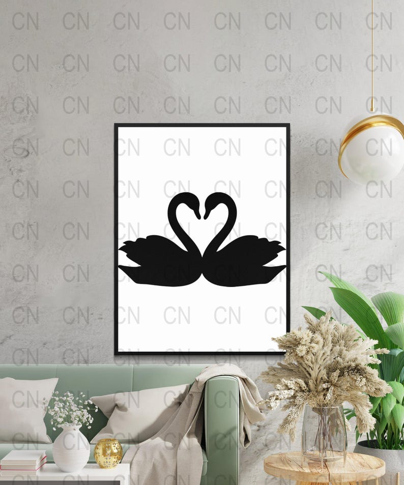 Two Swans Forming a Heart Silhouette SVG, Romantic Swans Clipart, Love ...