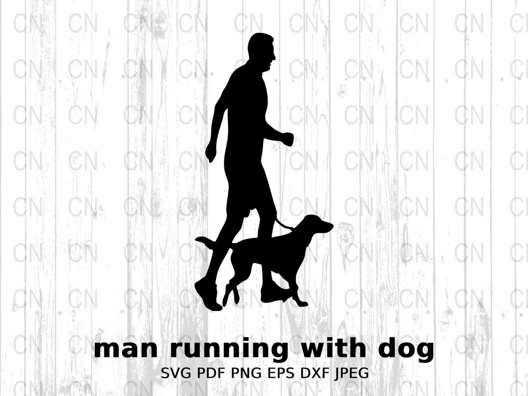 Man Running With Dog Silhouette SVG, Pet Running Clipart, Dog Walker ...