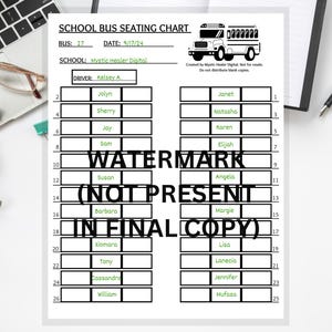 Numbered School Bus Seating Chart, School Bus Drivers, Teacher Bus ...