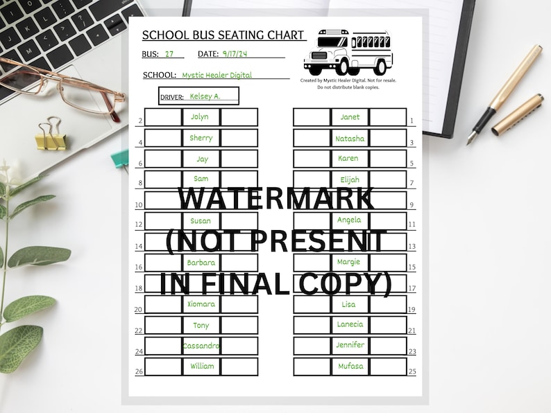 Numbered School Bus Seating Chart, School Bus Drivers, Teacher Bus ...