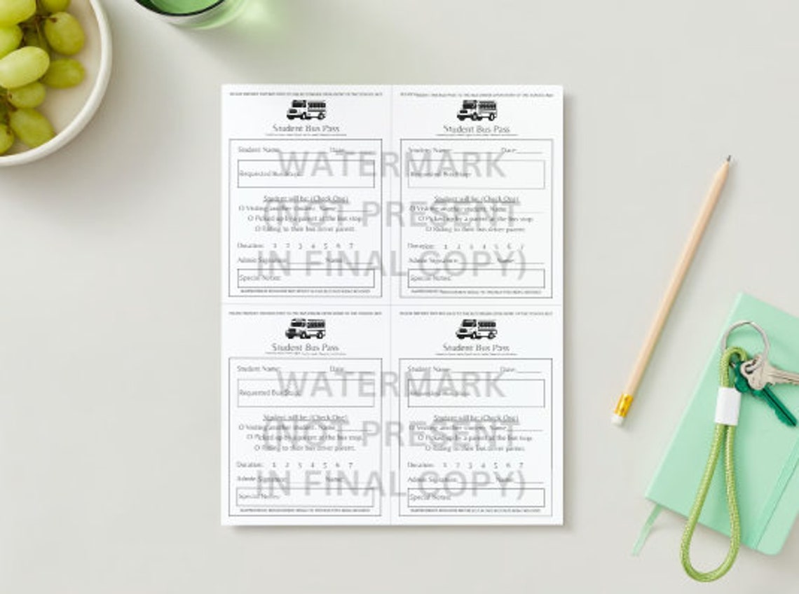 Student Bus Pass, for School Use, School Bus Pass, School Bus ...