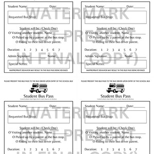 Student Bus Pass, for School Use, School Bus Pass, School Bus ...