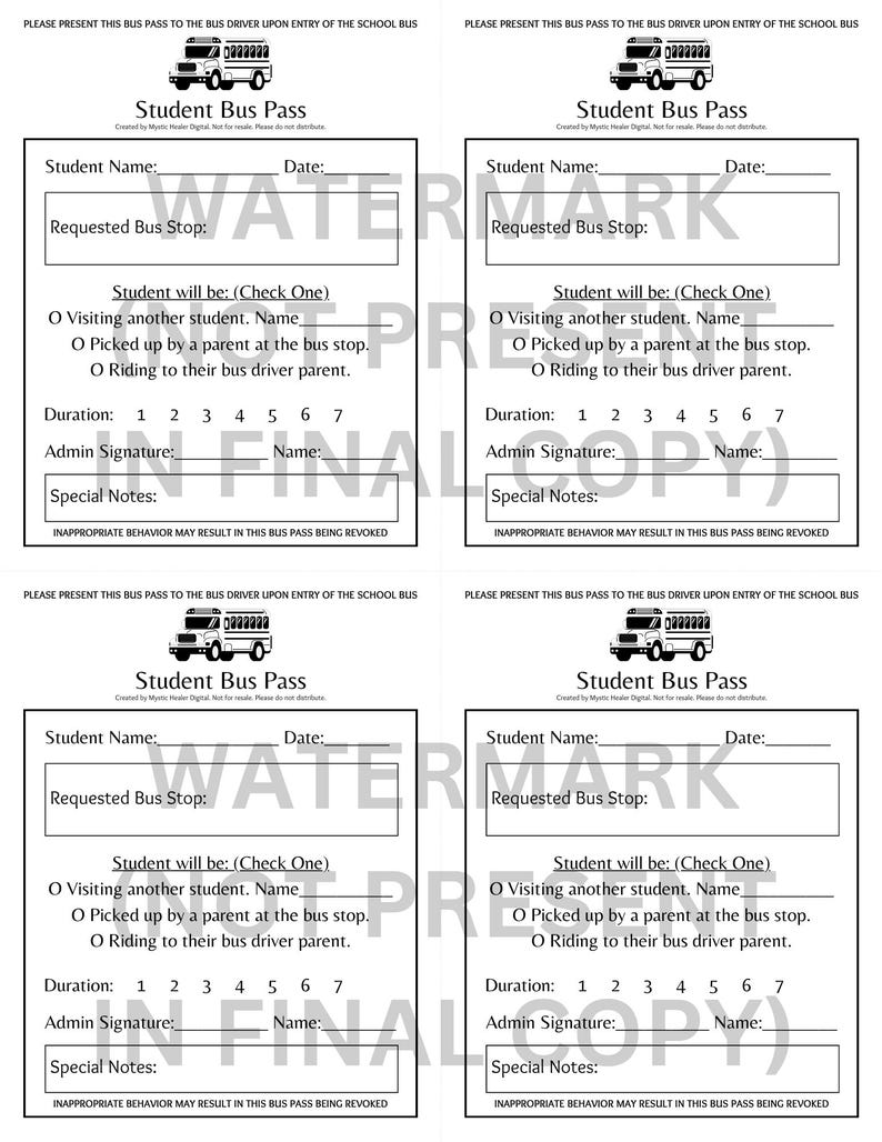 Student Bus Pass, for School Use, School Bus Pass, School Bus Permissions, Digital School Bus ...