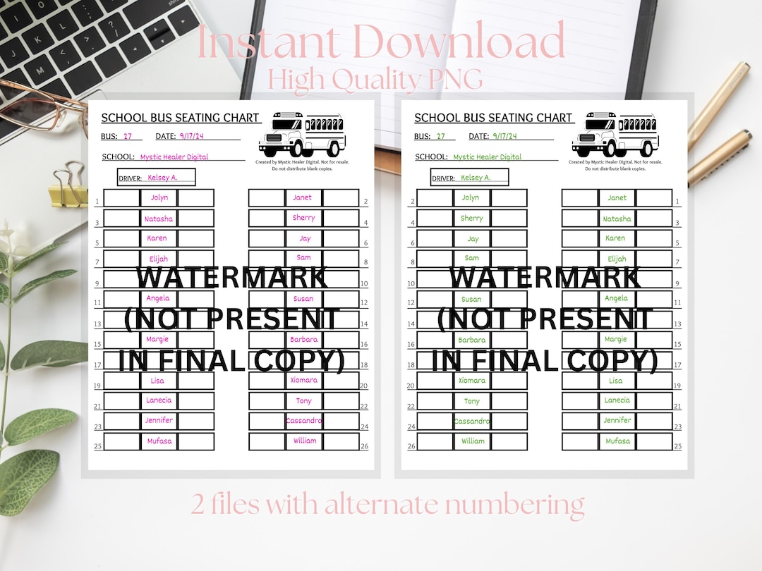 Numbered School Bus Seating Chart, School Bus Drivers, Teacher Bus ...