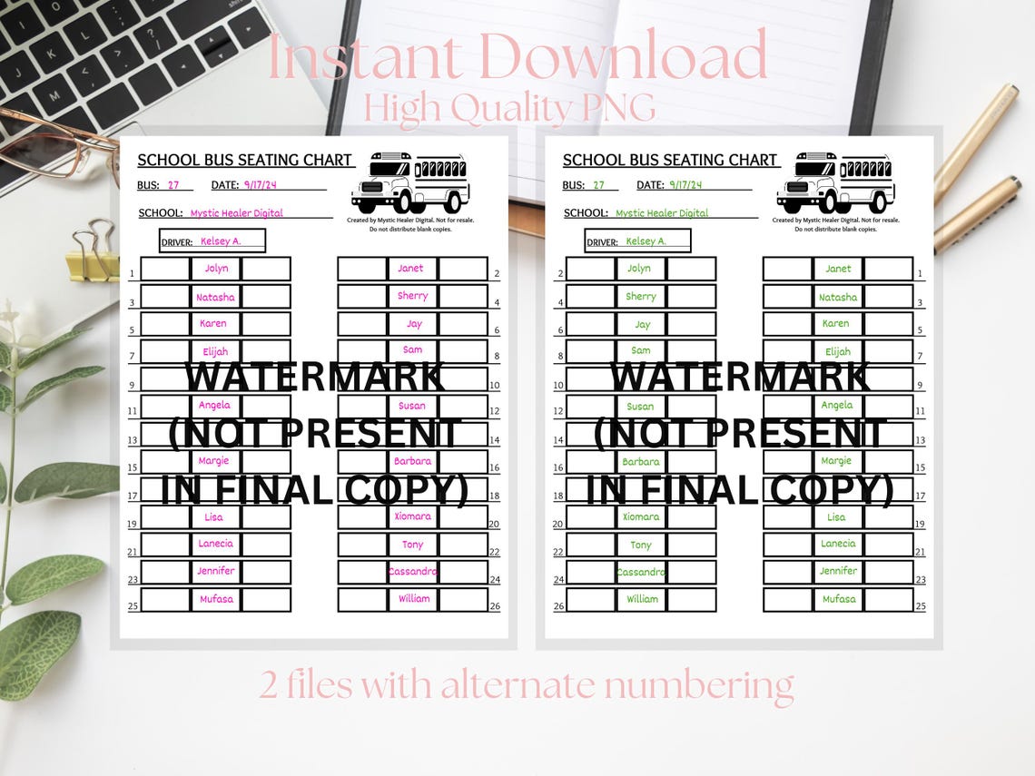Numbered School Bus Seating Chart, School Bus Drivers, Teacher Bus ...