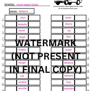Numbered School Bus Seating Chart, School Bus Drivers, Teacher Bus ...