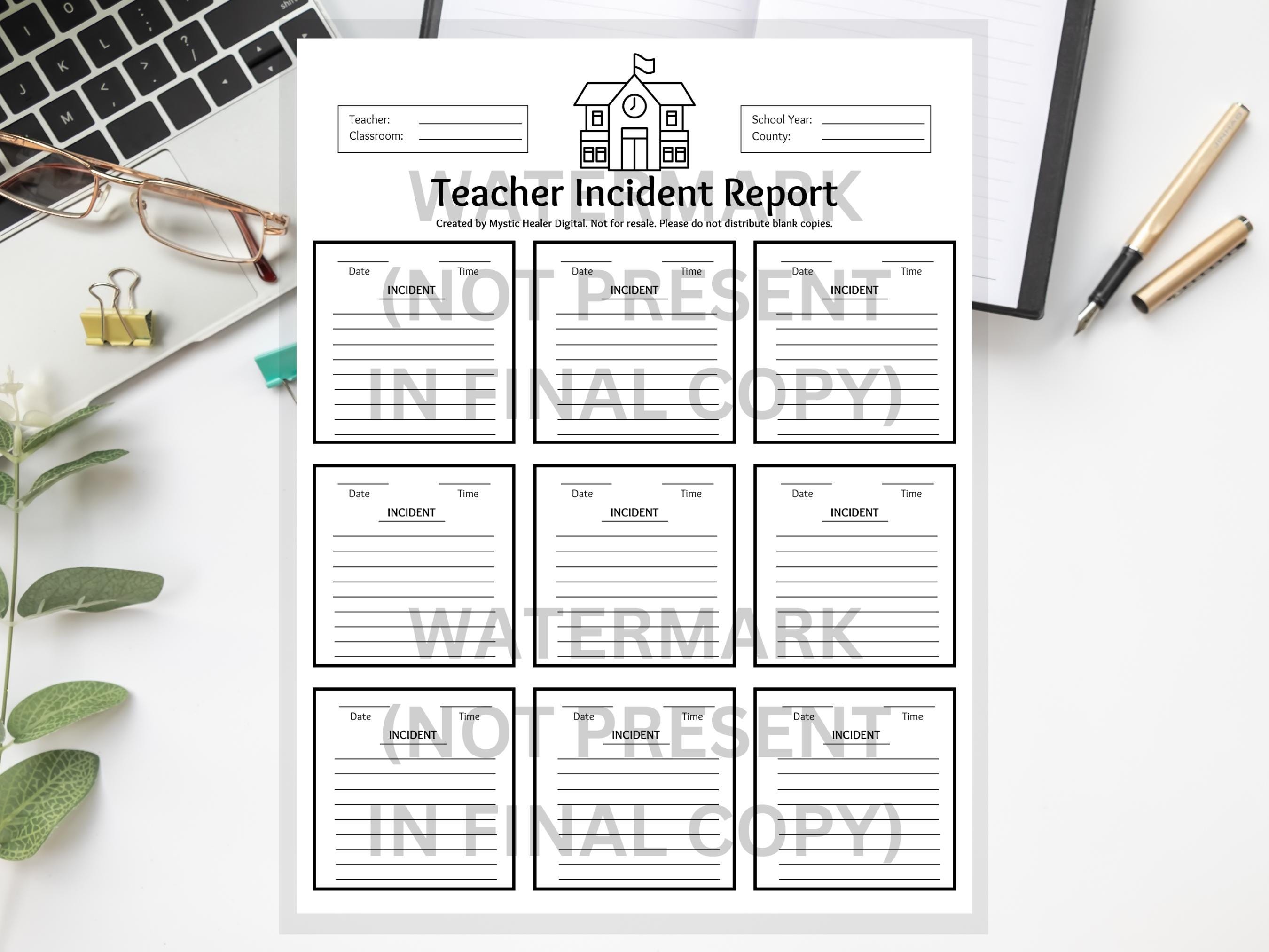 Teacher Incident Report, Teachers, School Staff for Documenting Minor ...