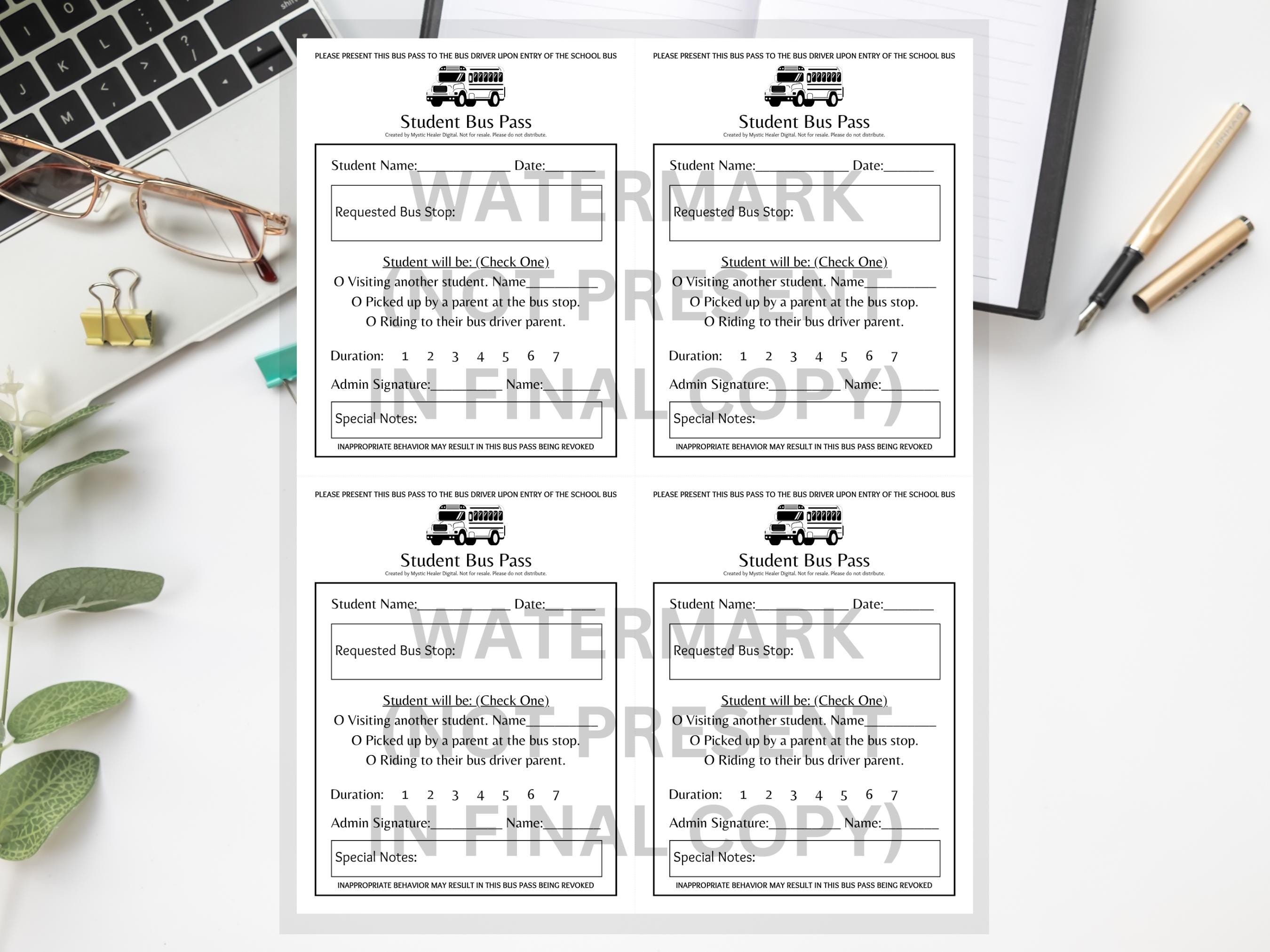 Student Bus Pass, for School Use, School Bus Pass, School Bus ...