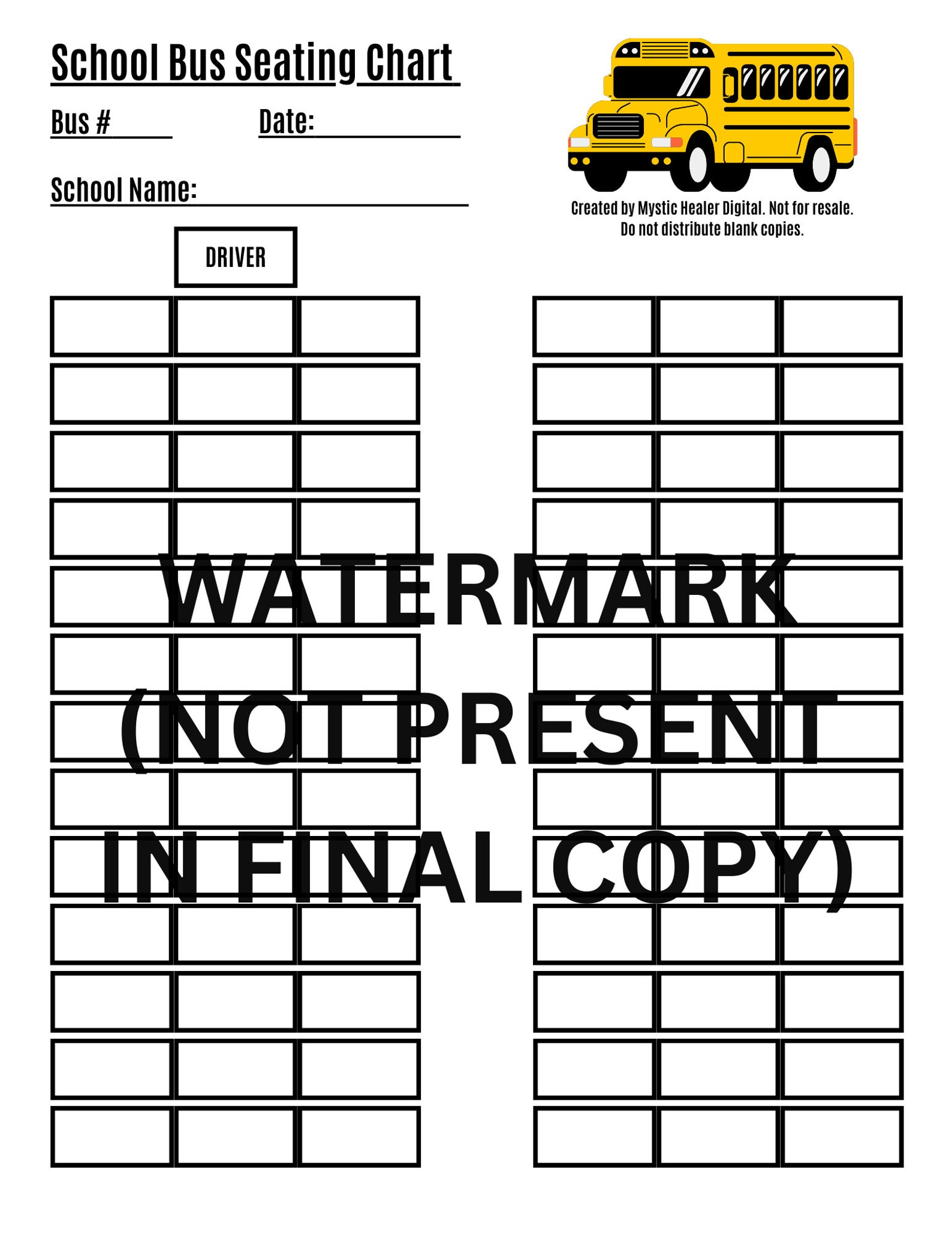 School Bus Seating Chart, School Bus Drivers, Teacher Bus Chart, Back ...