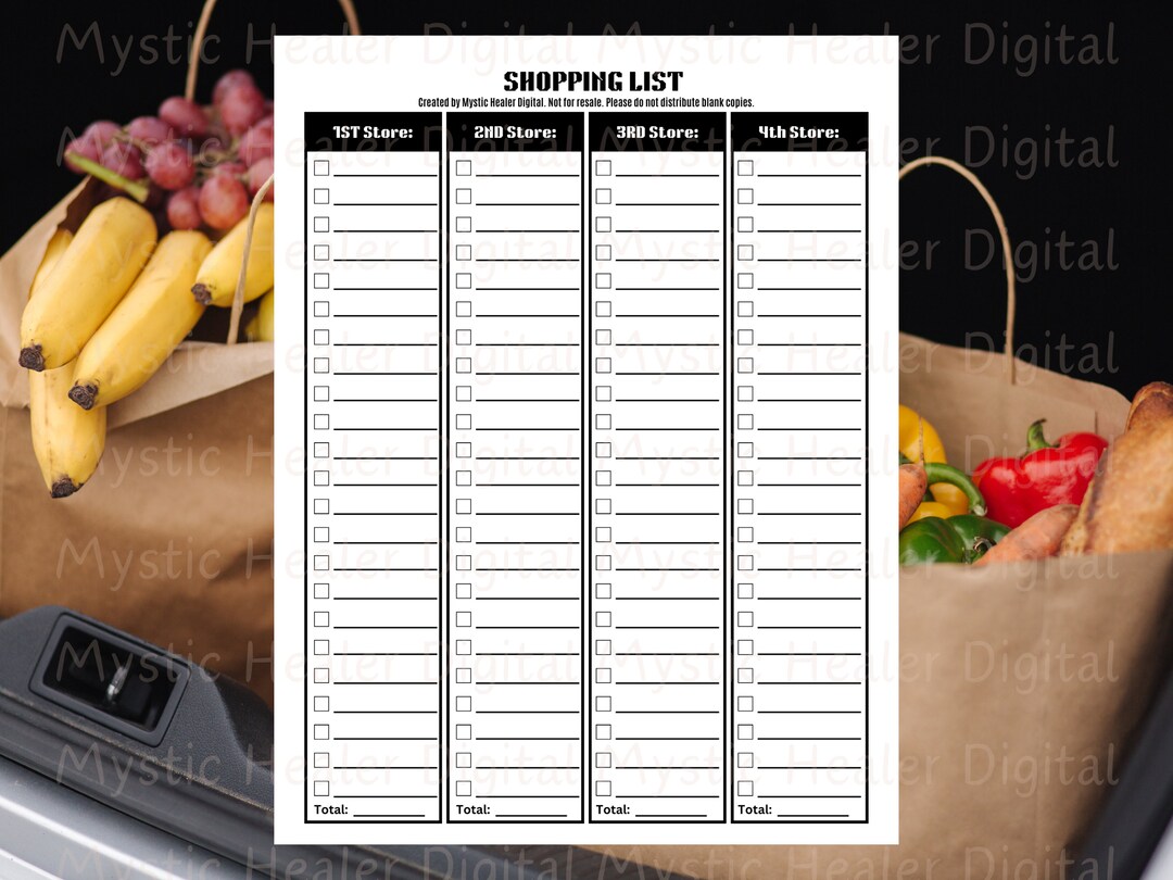 Instant Download Grocery / Shopping List by Store | Checklist With 92 ...