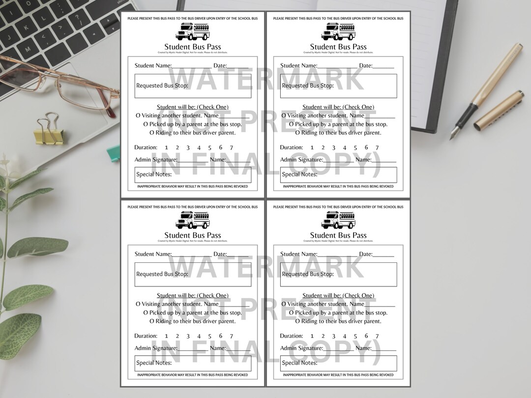 Student Bus Pass, for School Use, School Bus Pass, School Bus ...