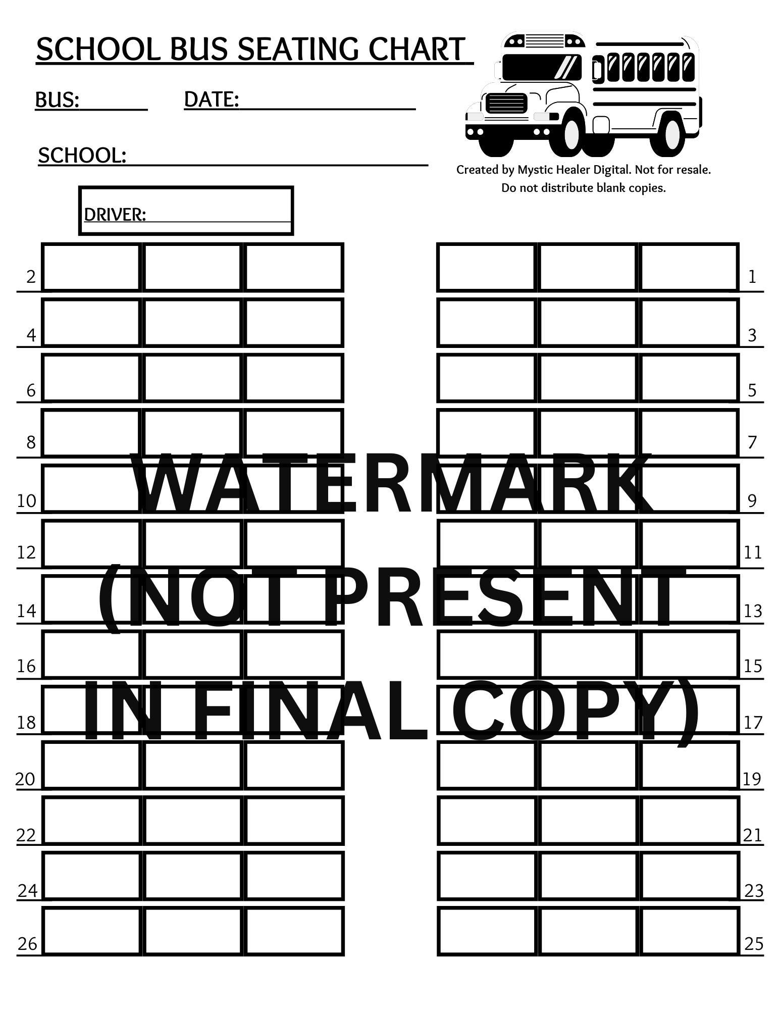 Numbered School Bus Seating Chart, School Bus Drivers, Teacher Bus ...