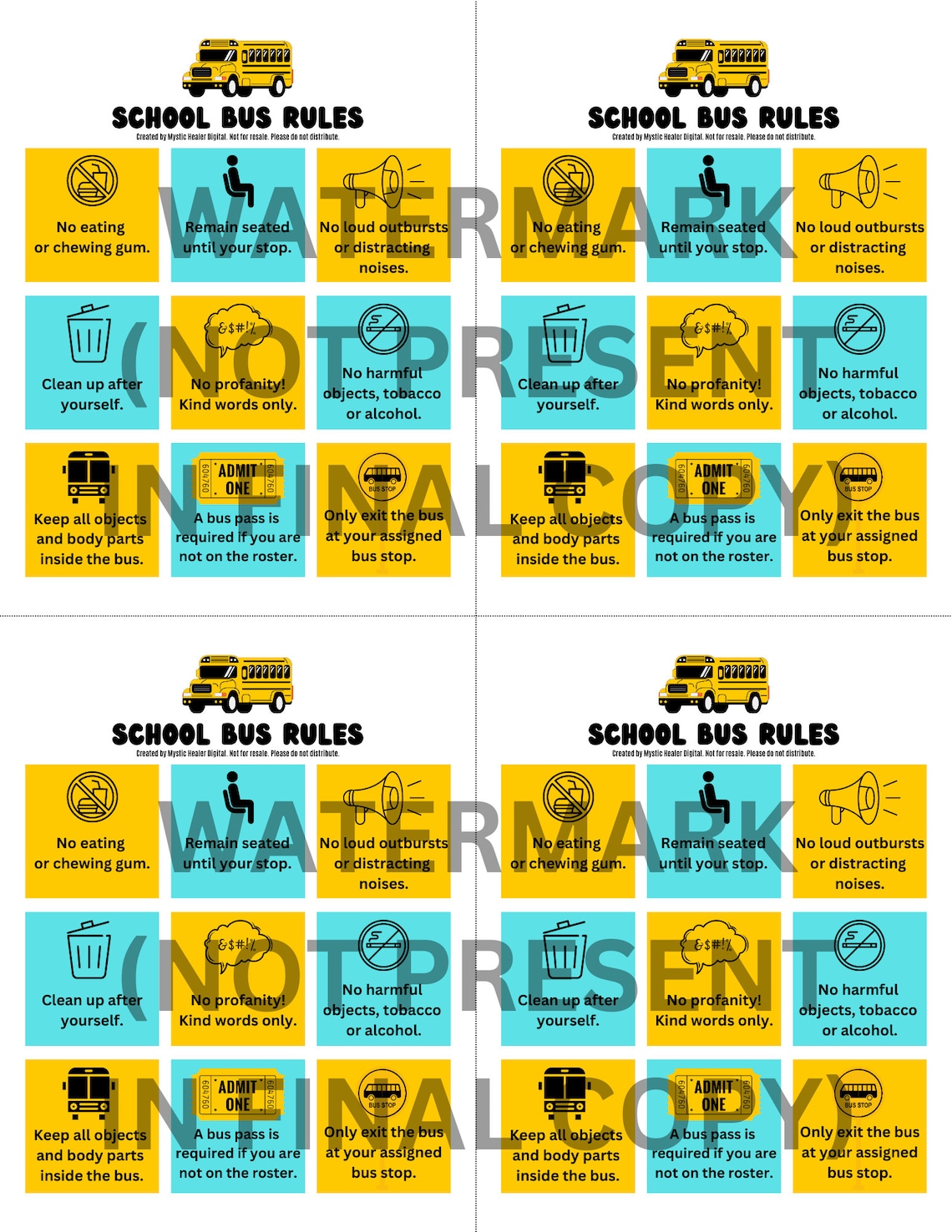 Mini School Bus Rules Chart, School Bus Drivers, School Bus Safety ...