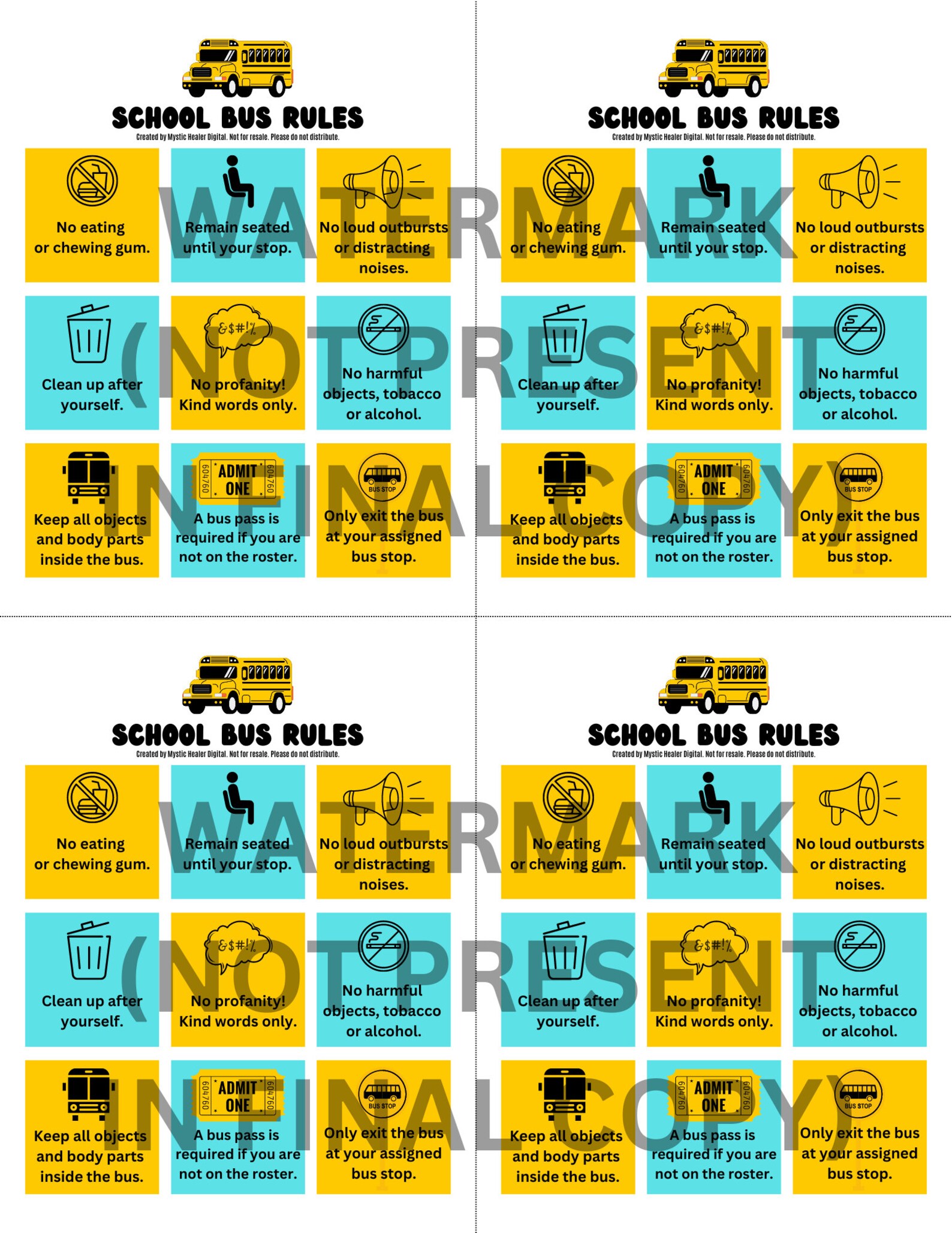 Mini School Bus Rules Chart, School Bus Drivers, School Bus Safety ...