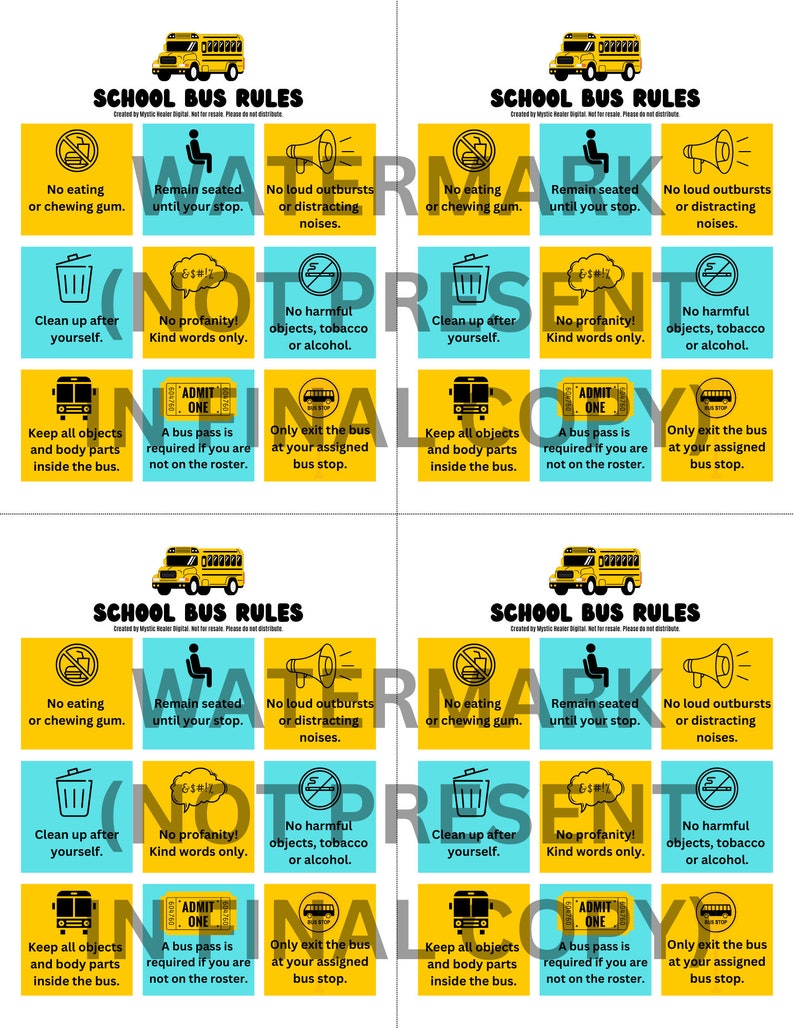 Mini School Bus Rules Chart, School Bus Drivers, School Bus Safety ...