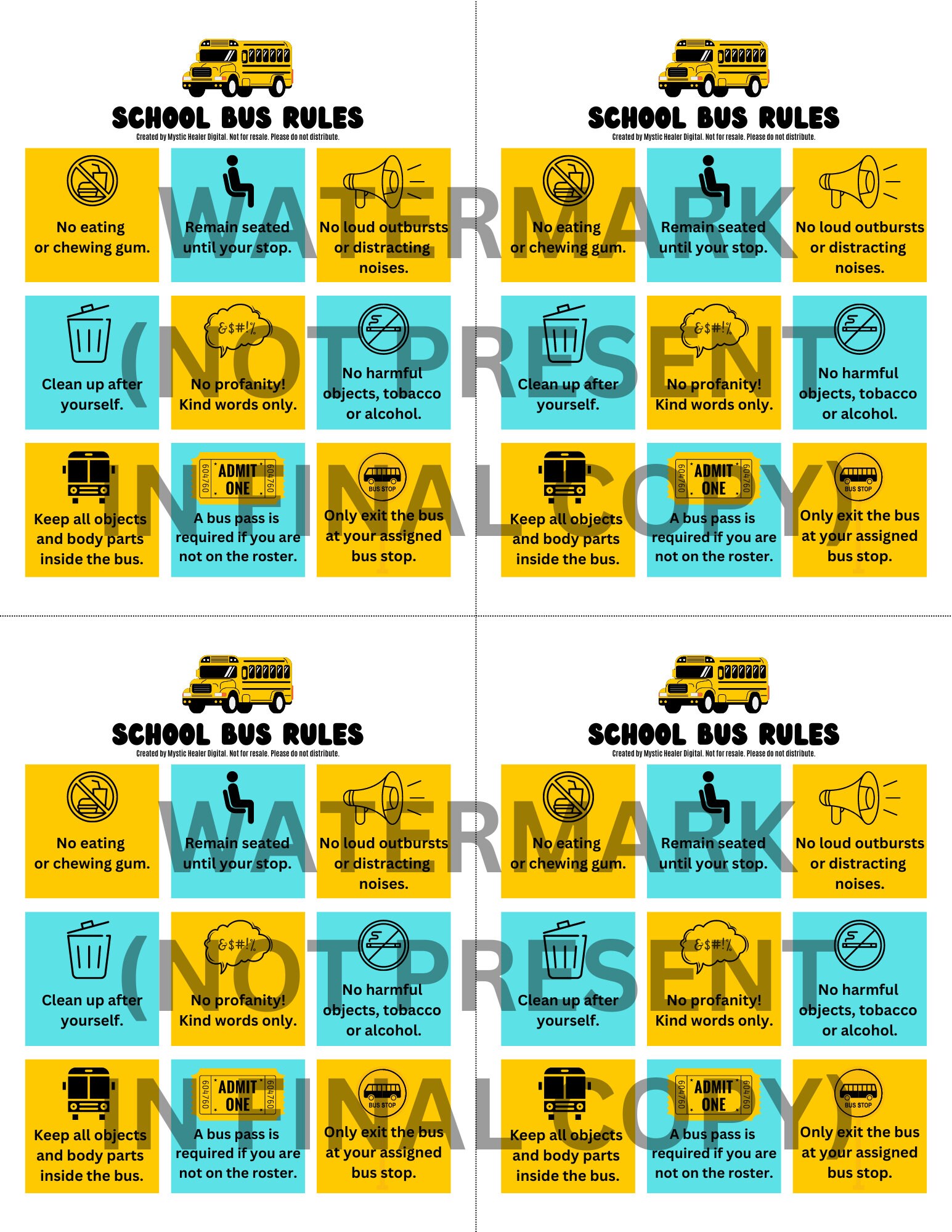 Mini School Bus Rules Chart, School Bus Drivers, School Bus Safety ...