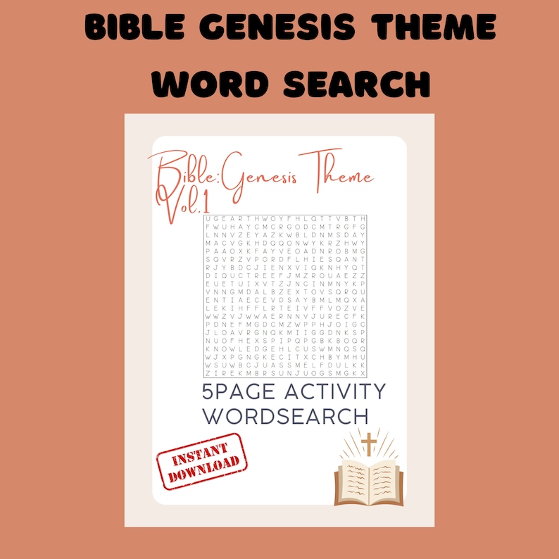 Word Search, Bible Theme Genesis Vol.1, Digital Download, Perfect Gift ...