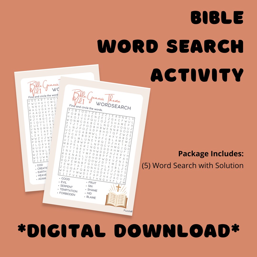 Word Search, Bible Theme Genesis Vol.1, Digital Download, Perfect Gift ...