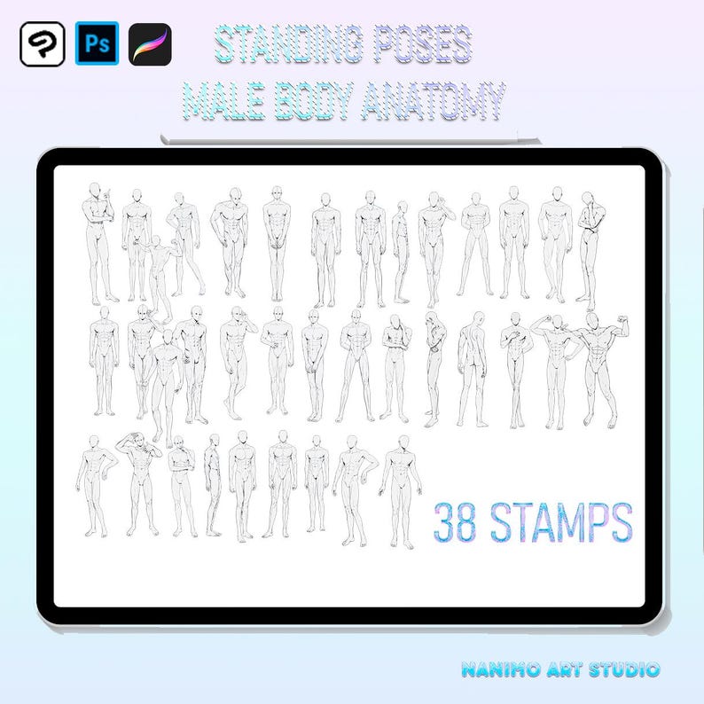 37 Male Standing Bases Poses Brushes for Artists – Drawing Reference ...