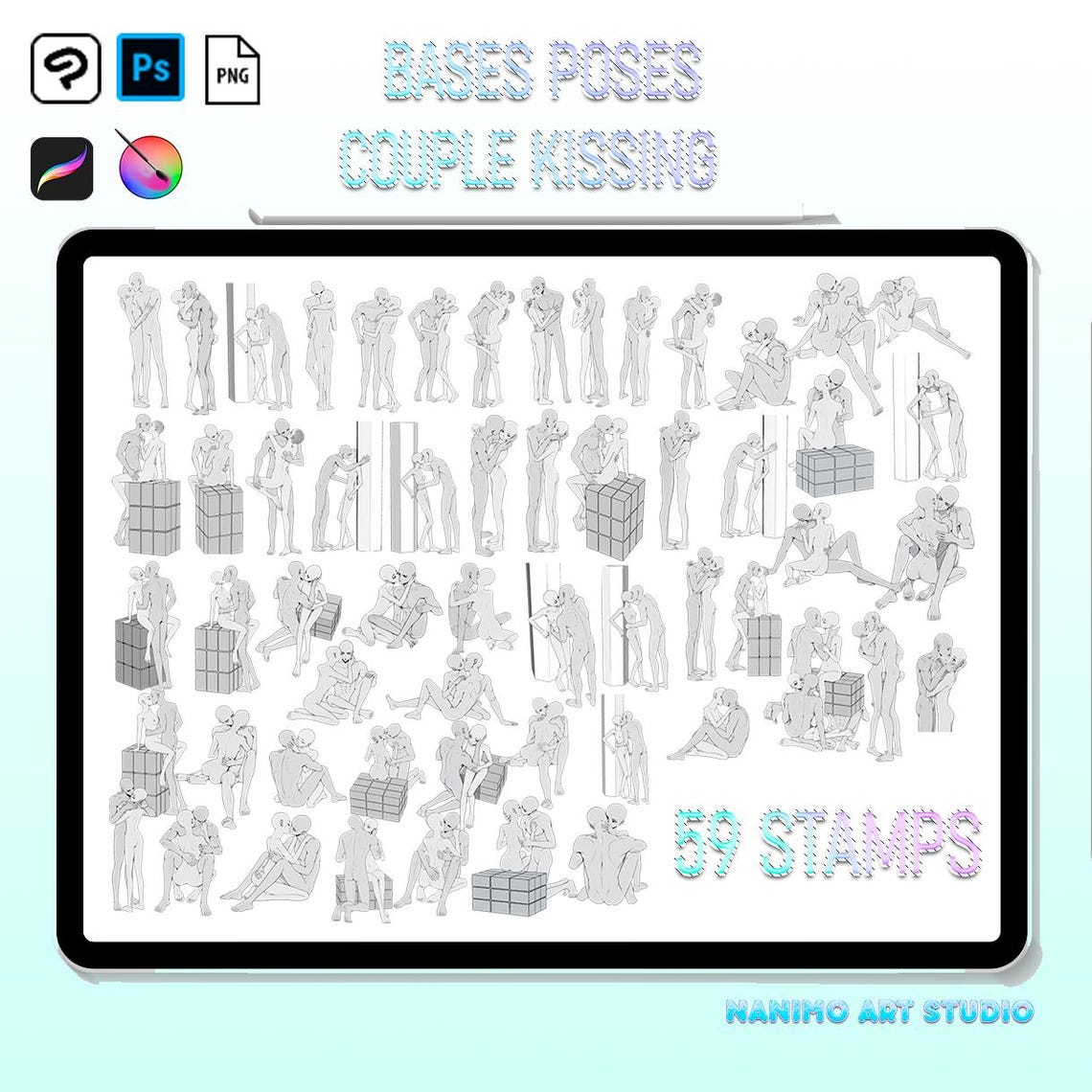 59 Couple Kissing Poses Bases – Romantic Drawing Bases – PNG + ABR ...