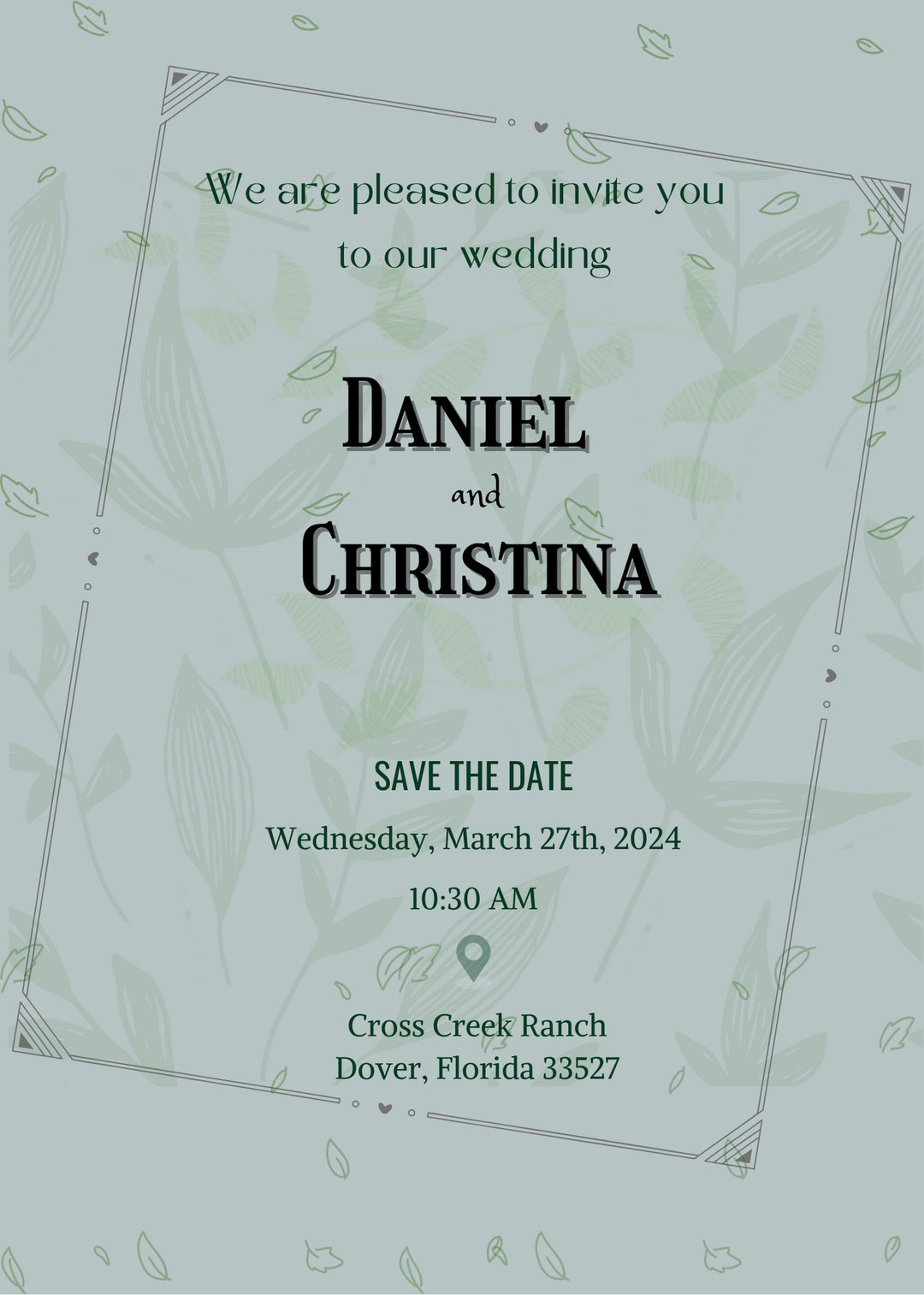 Green Theme Wedding Invitation - Etsy