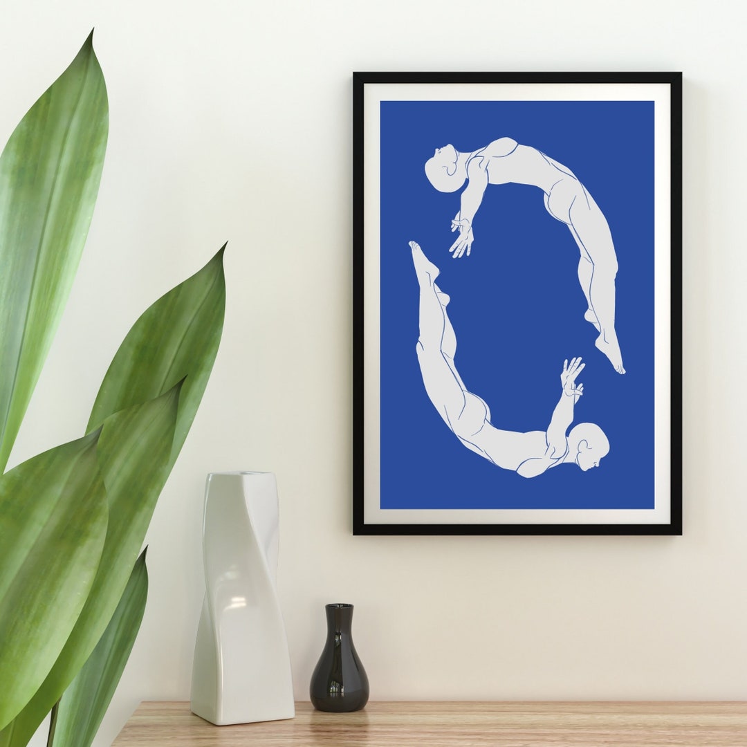 Human Body Wall Art, Minimal Figures, Flat Illustration, Cobalt Blue ...