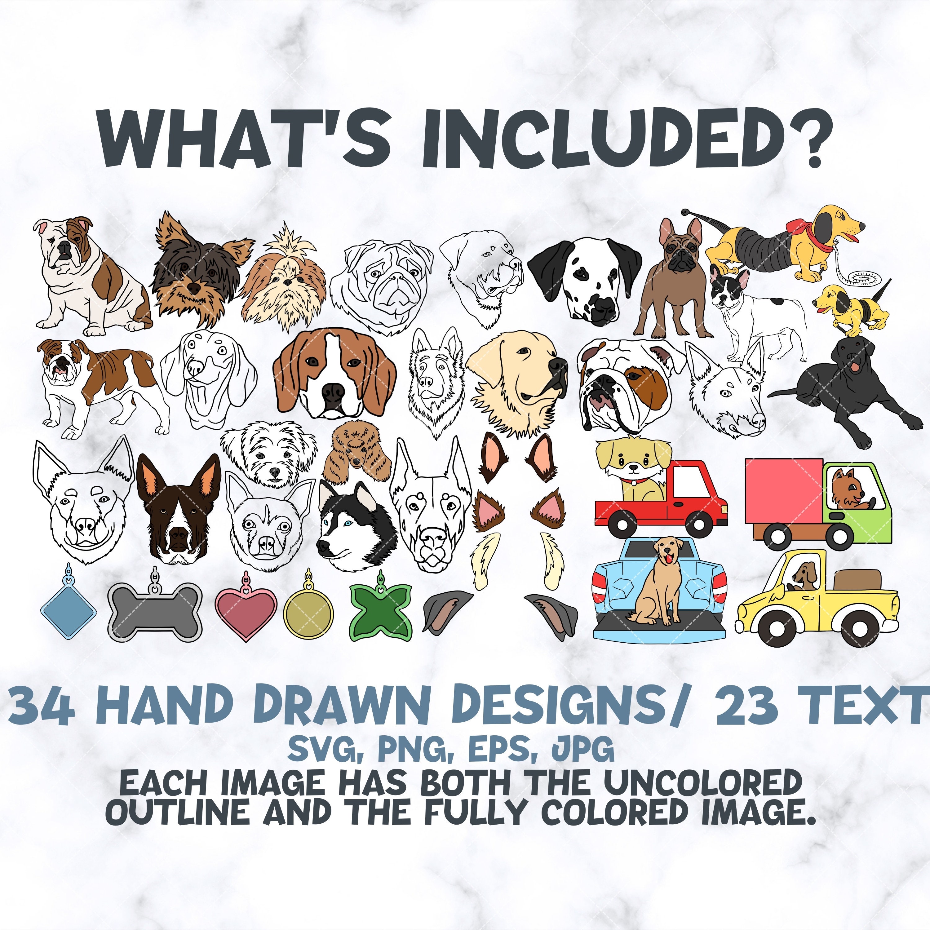 Dogs Svg, Bulldog Svg, Dog in Truck Svg, Dog Ears Svg, Dog Tag Svg ...