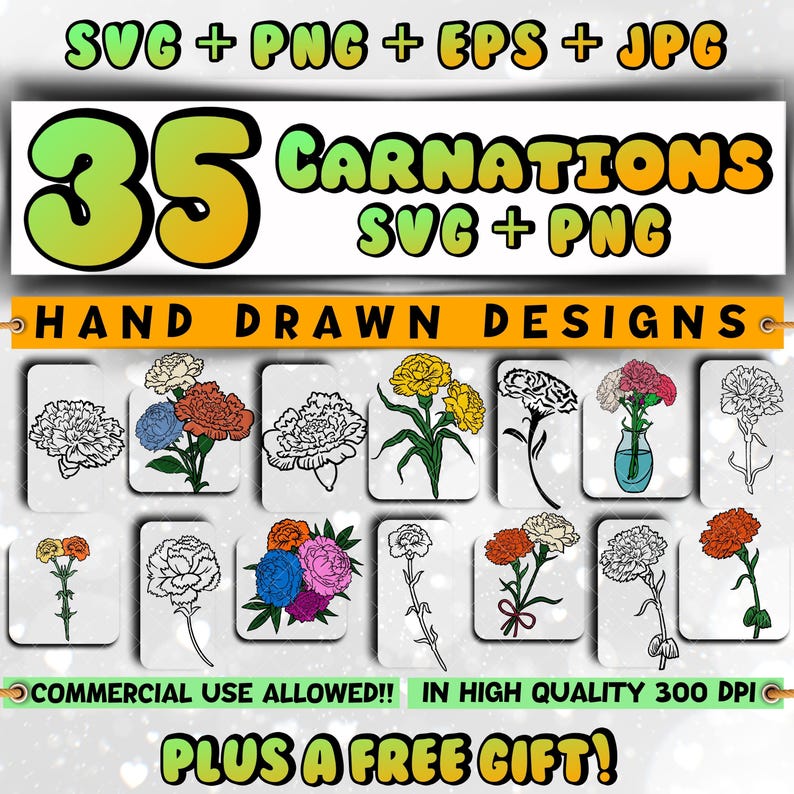 Carnation SVG Bundle, Carnation Clipart Set, Carnation Cut File ...