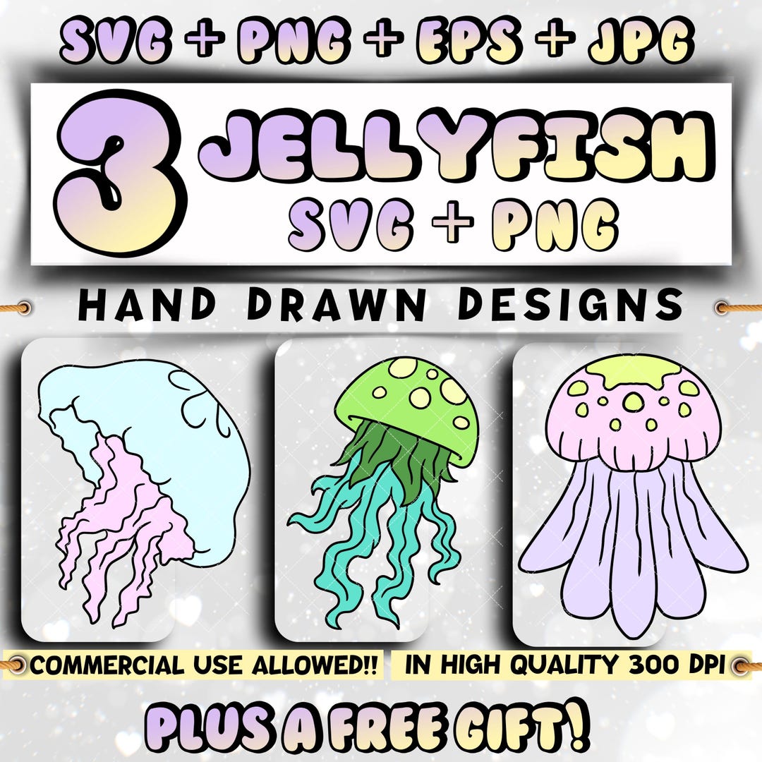Jellyfish SVG Bundle, Jellyfish Clipart Set, Jellyfish Cut File ...