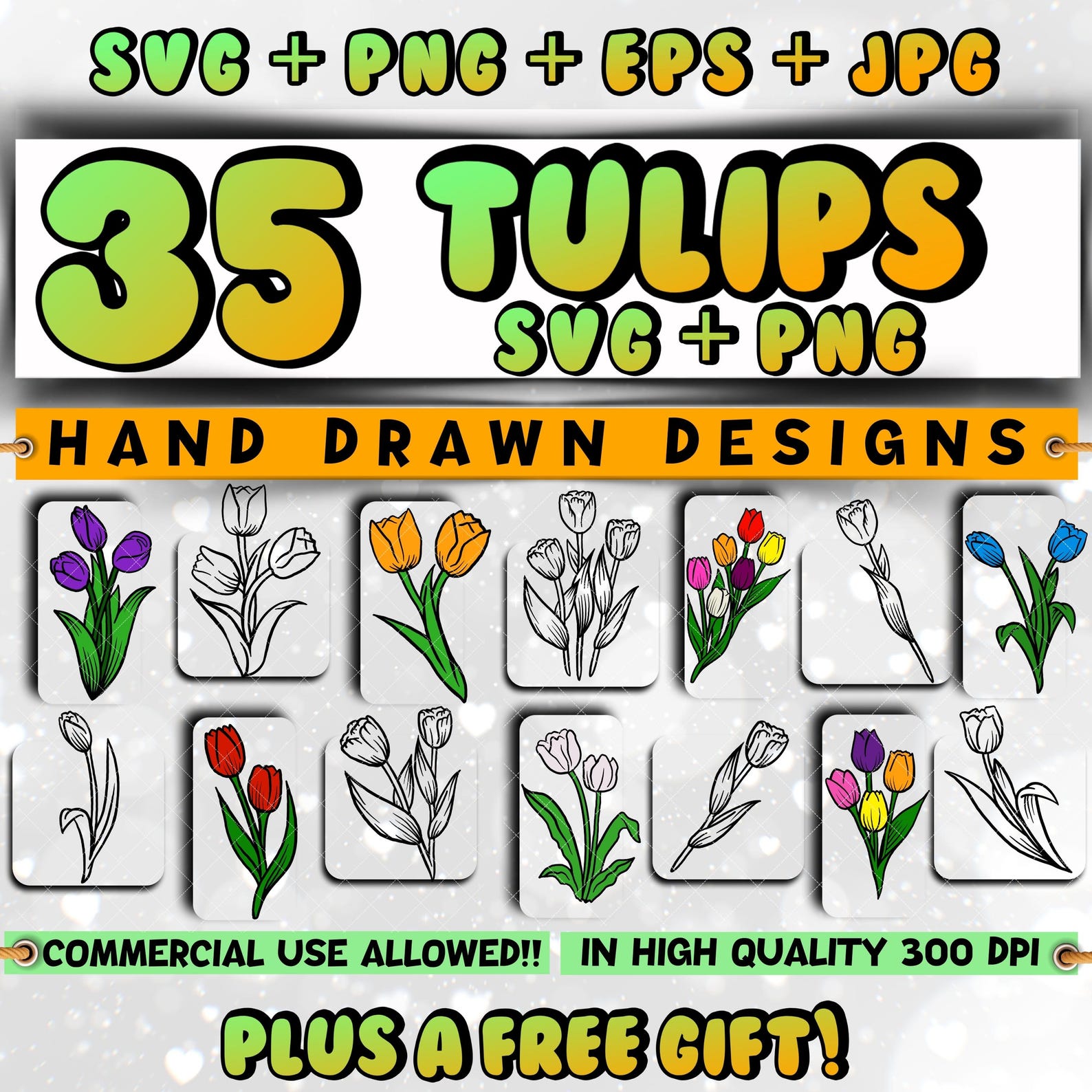 Tulips SVG Bundle, Tulips Clipart Set, Tulips Cut File, Tulips Cricut Design, Tulips Drawing ...