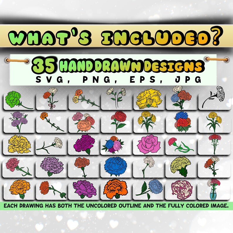 Carnation SVG Bundle, Carnation Clipart Set, Carnation Cut File ...