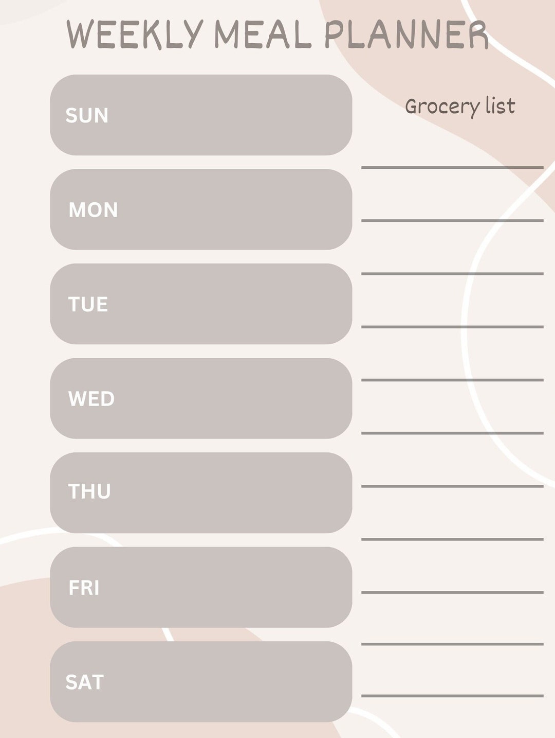 Weekly Meal Planner Digital Download Neutral Waves - Etsy