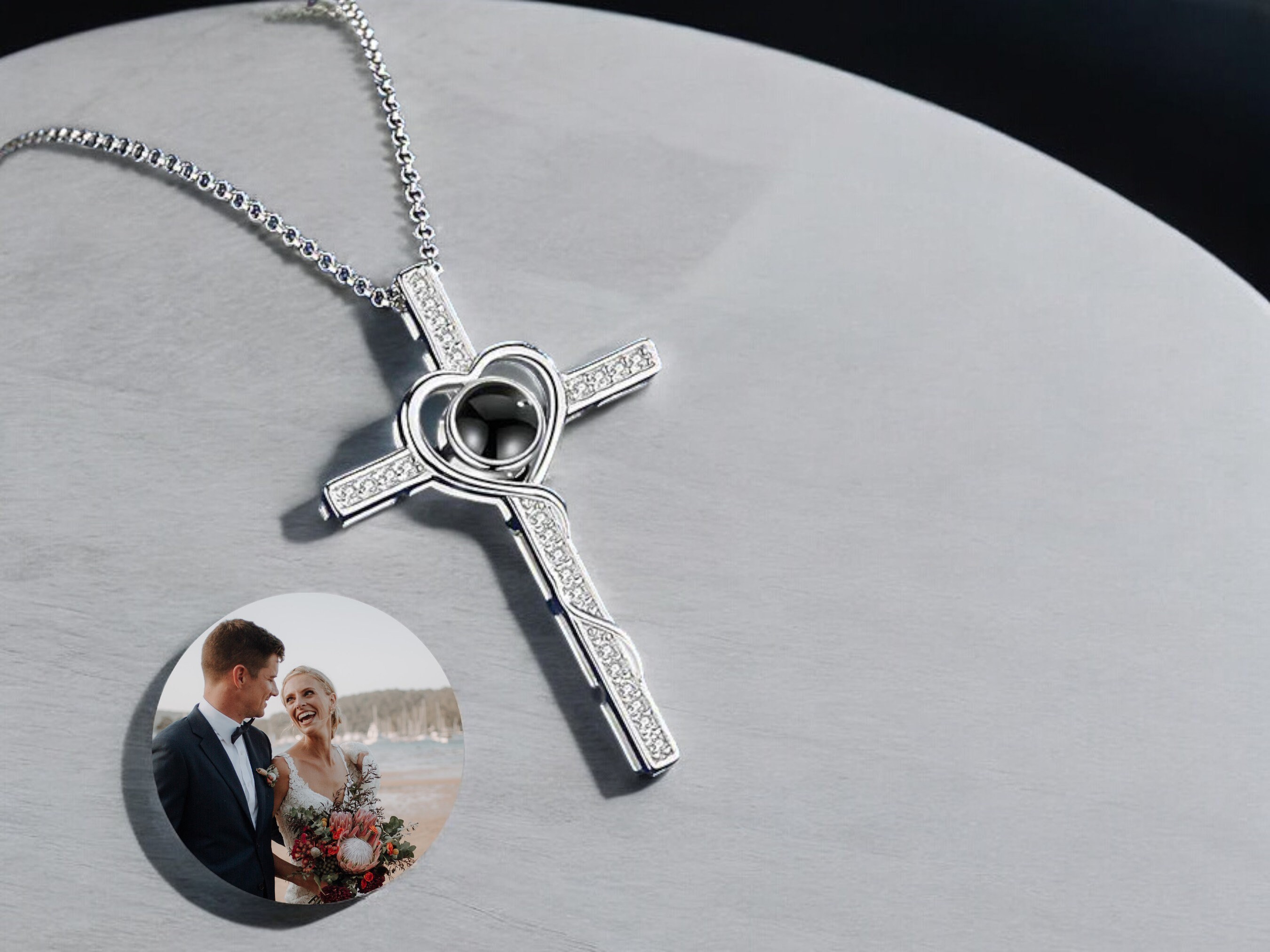 Personalized Heart Cross Projection Necklace, Customizable Jewelry Gift ...