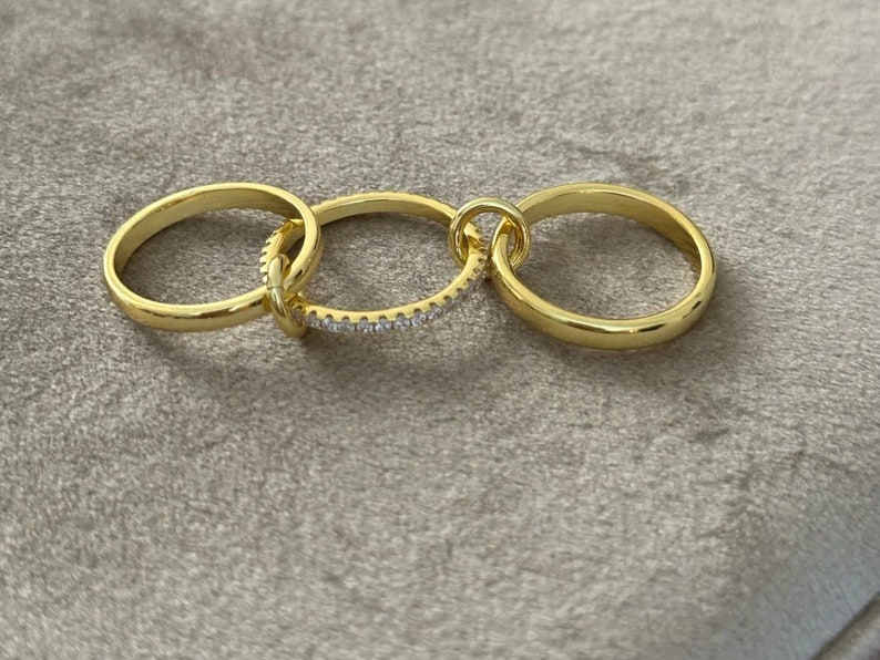 Triple Gold Interlocking Rings, 14K Yellow Gold, Elegant Stacking Rings ...