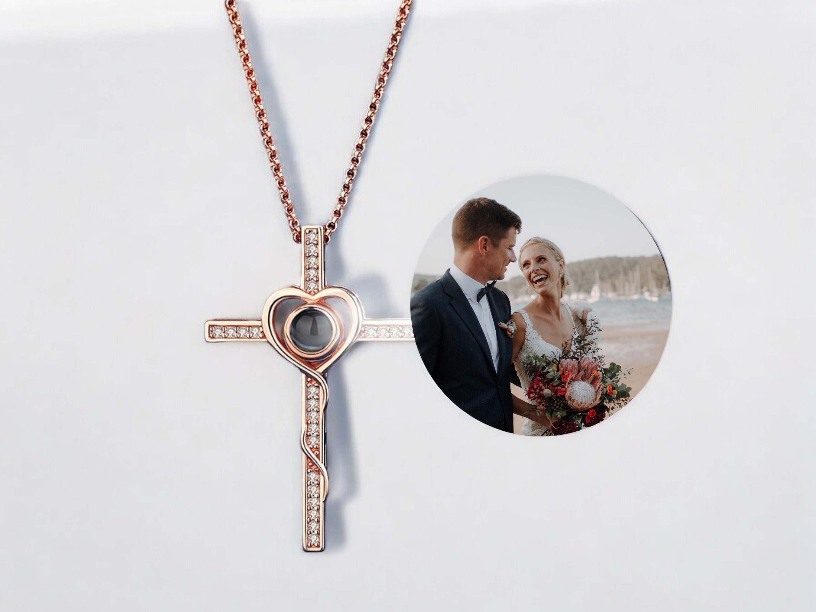 Personalized Heart Cross Projection Necklace, Customizable Jewelry Gift ...