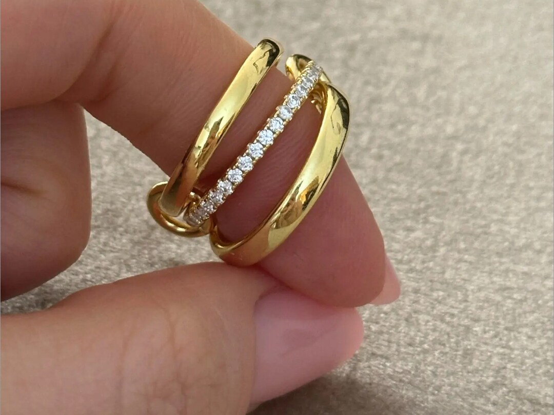 Triple Gold Interlocking Rings, 14K Yellow Gold, Elegant Stacking Rings ...