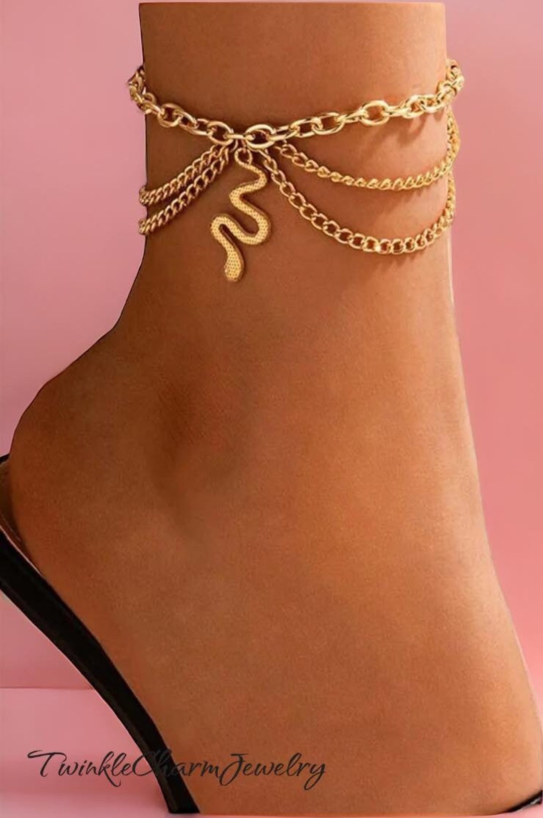 Gold Snake Anklet, Snake Anklet, 24k Gold Snake Anklet, Waterproof Anklet, Gift for Her, Gift ...